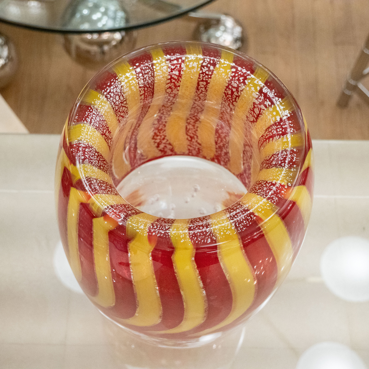 Red and yellow swirl murano glass vase | Vases | John Salibello