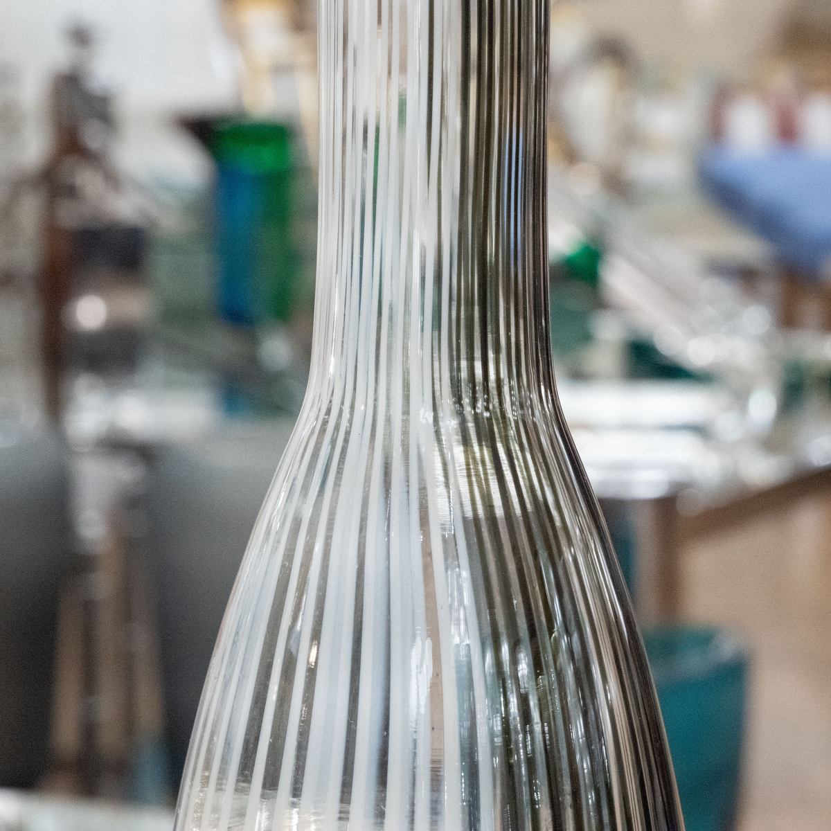Bottleneck murano glass vase with black and white stripes | Vases ...