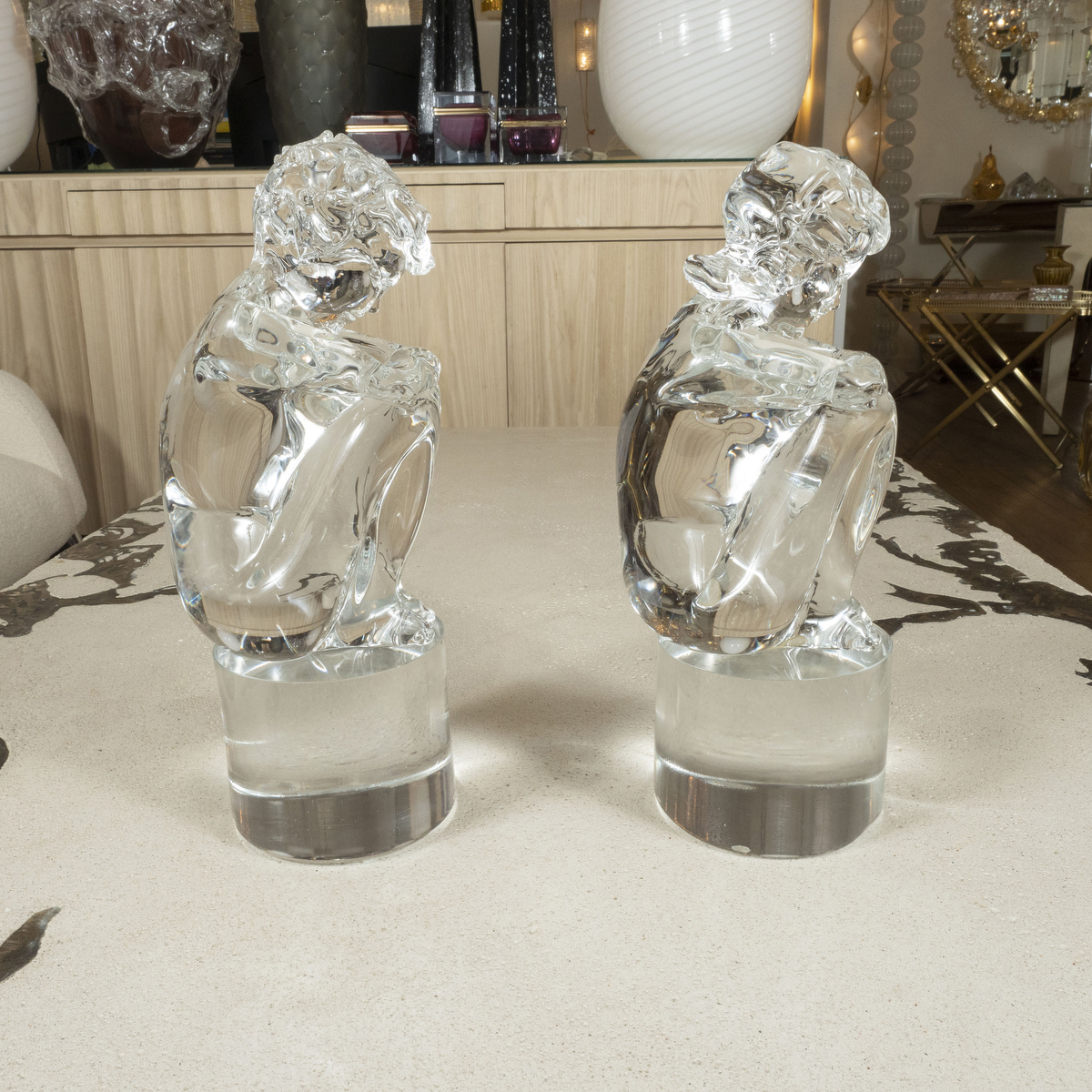 Pair of clear glass figure sculpture | Sculptures | John Salibello