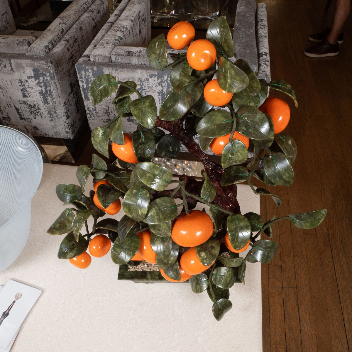 Alabaster, stone and jade persimmon tree sculpture | Sculptures | John ...