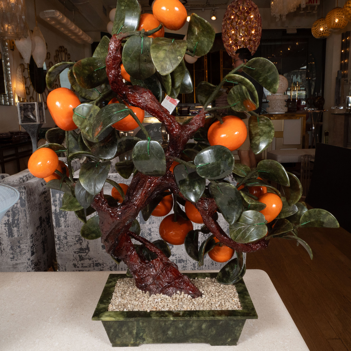 Alabaster, stone and jade persimmon tree sculpture | Sculptures | John ...