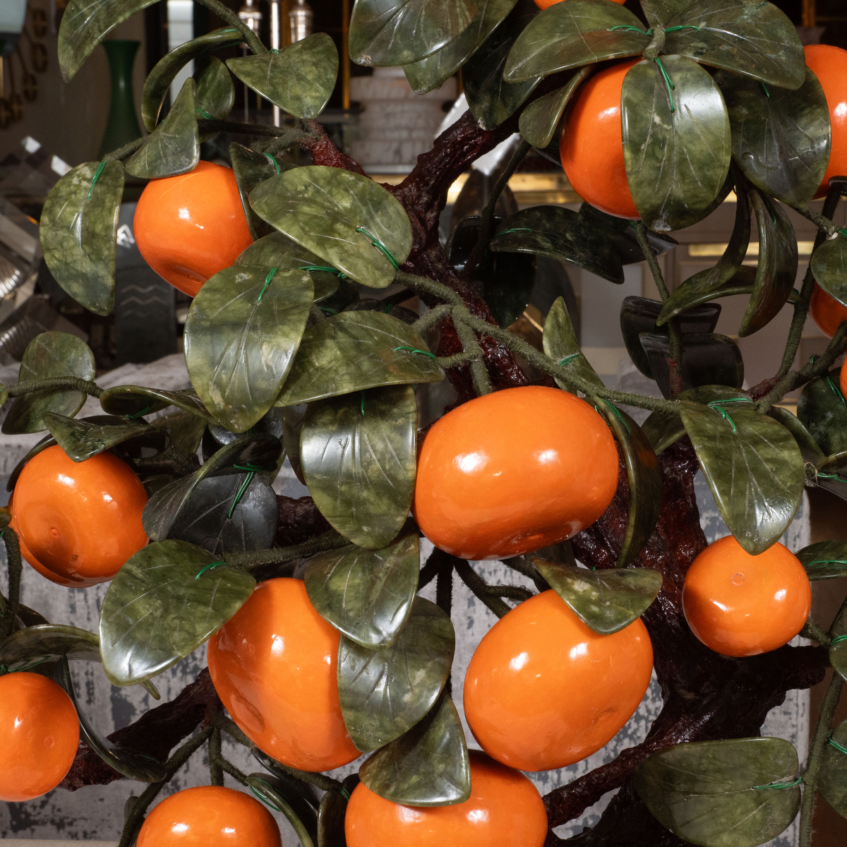 Alabaster, stone and jade persimmon tree sculpture | Sculptures | John ...