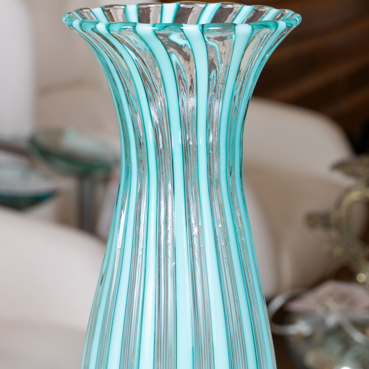 Aquamarine striped Murano glass bud vase | Vases | John Salibello