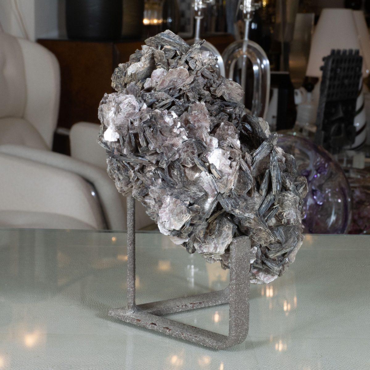 Pyrite geode sculpture on metal base | Sculptures | John Salibello