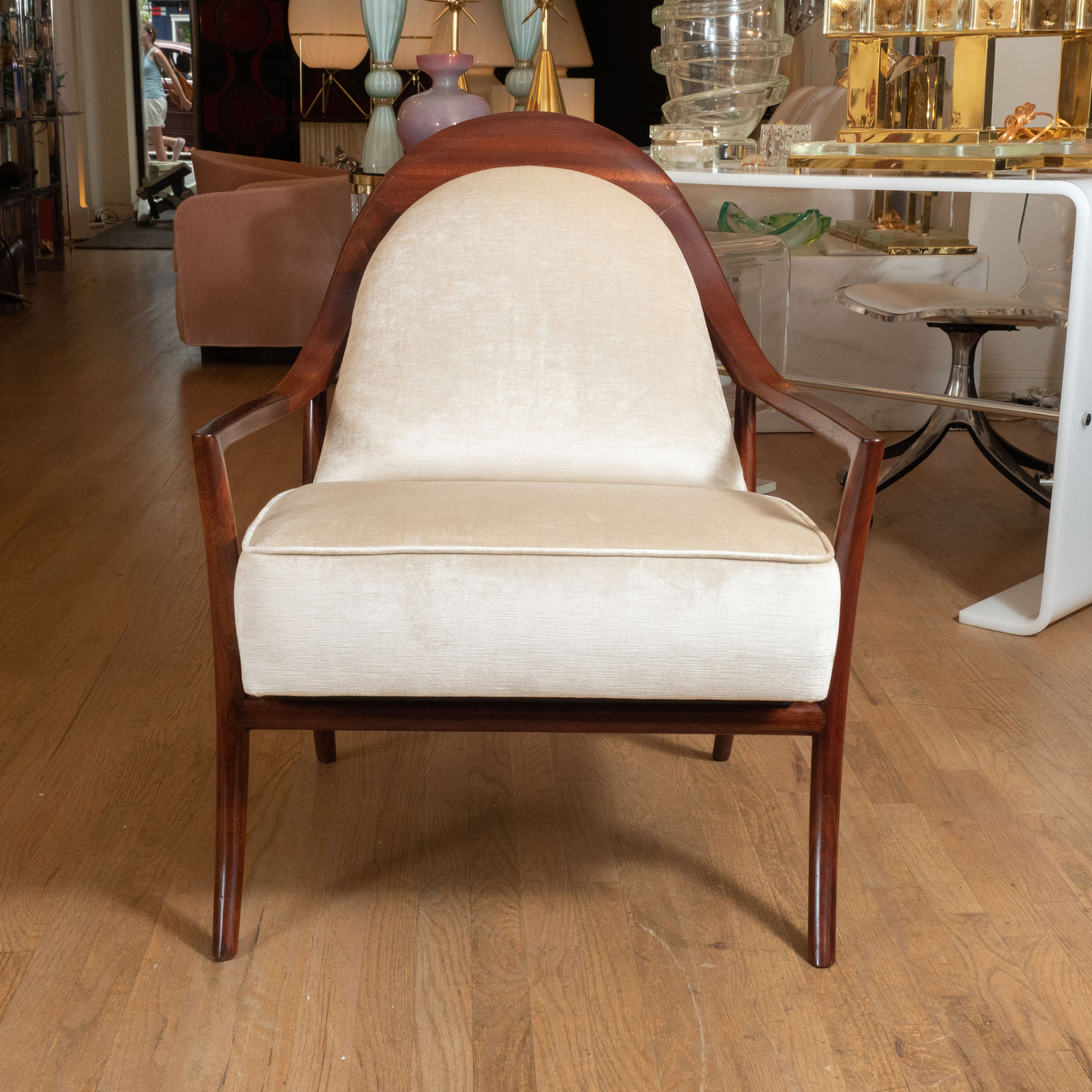Pair of mahogany curvilinear upholstered armchairs | Arm Chairs | John ...