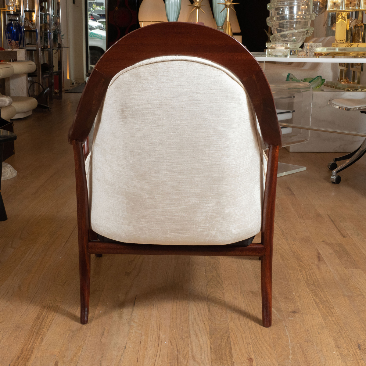 Pair of mahogany curvilinear upholstered armchairs | Arm Chairs | John ...
