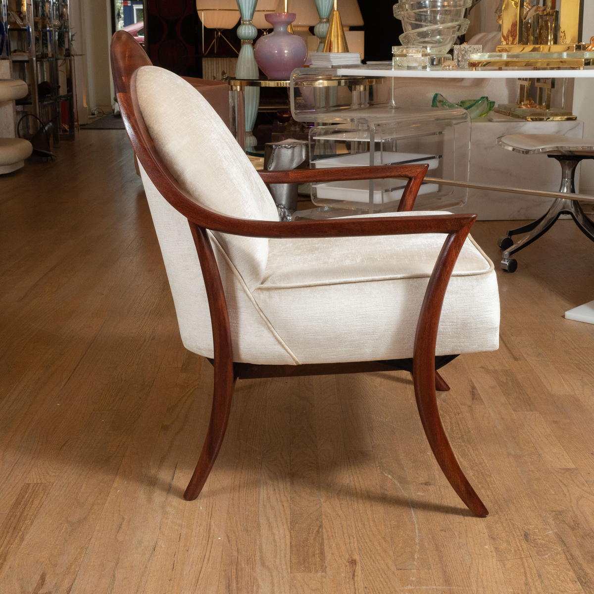 Pair of mahogany curvilinear upholstered armchairs | Arm Chairs | John ...