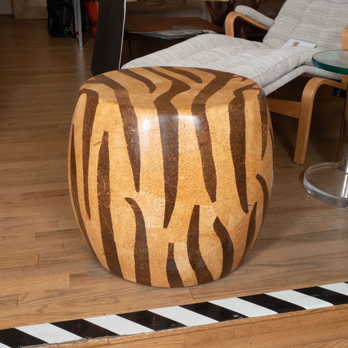 Coconut drum form stool with striped patterning | Stools | John Salibello
