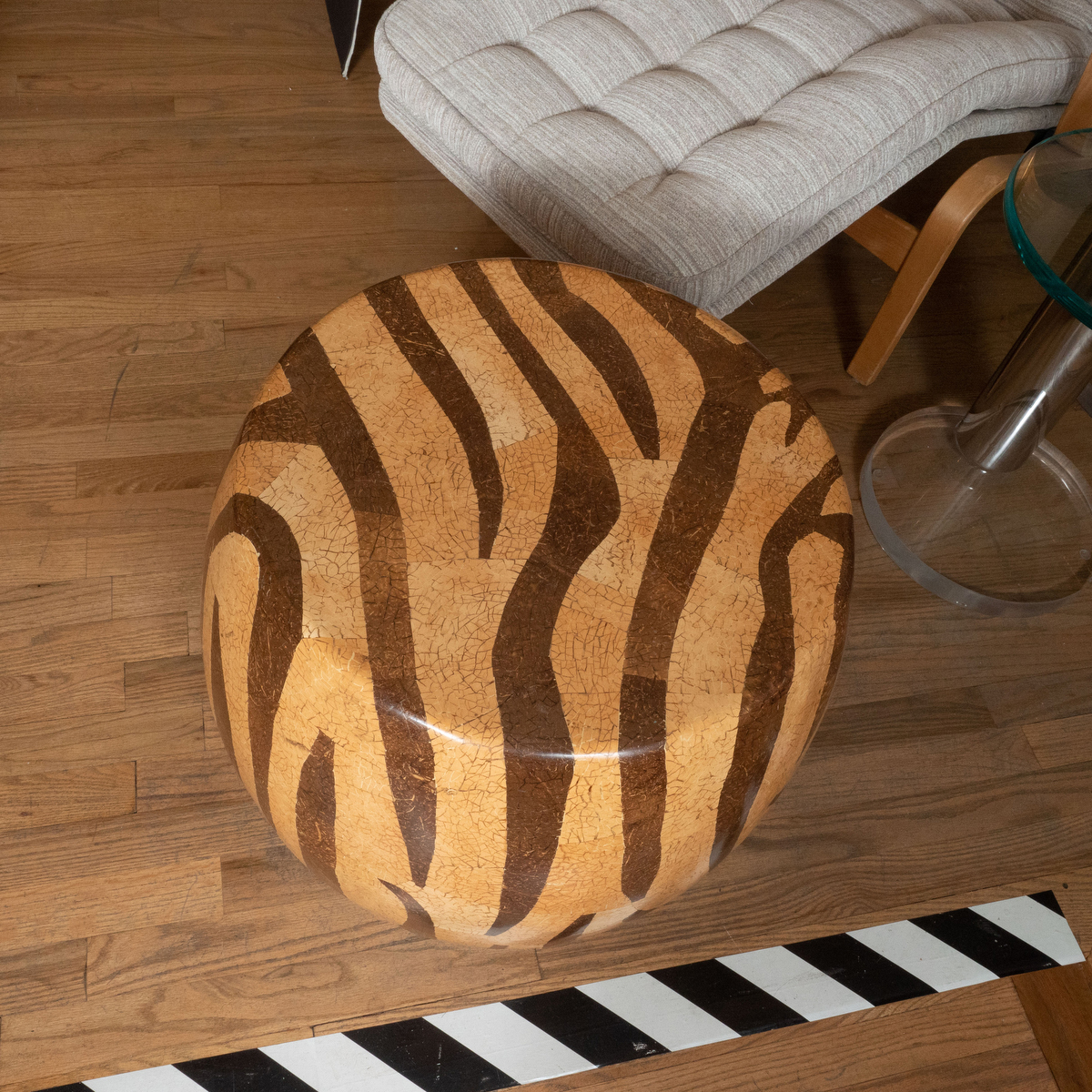 Coconut drum form stool with striped patterning | Stools | John Salibello
