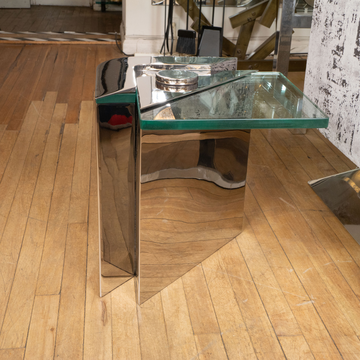 Polished nickel angular cantilevered side table | Side & End Tables ...