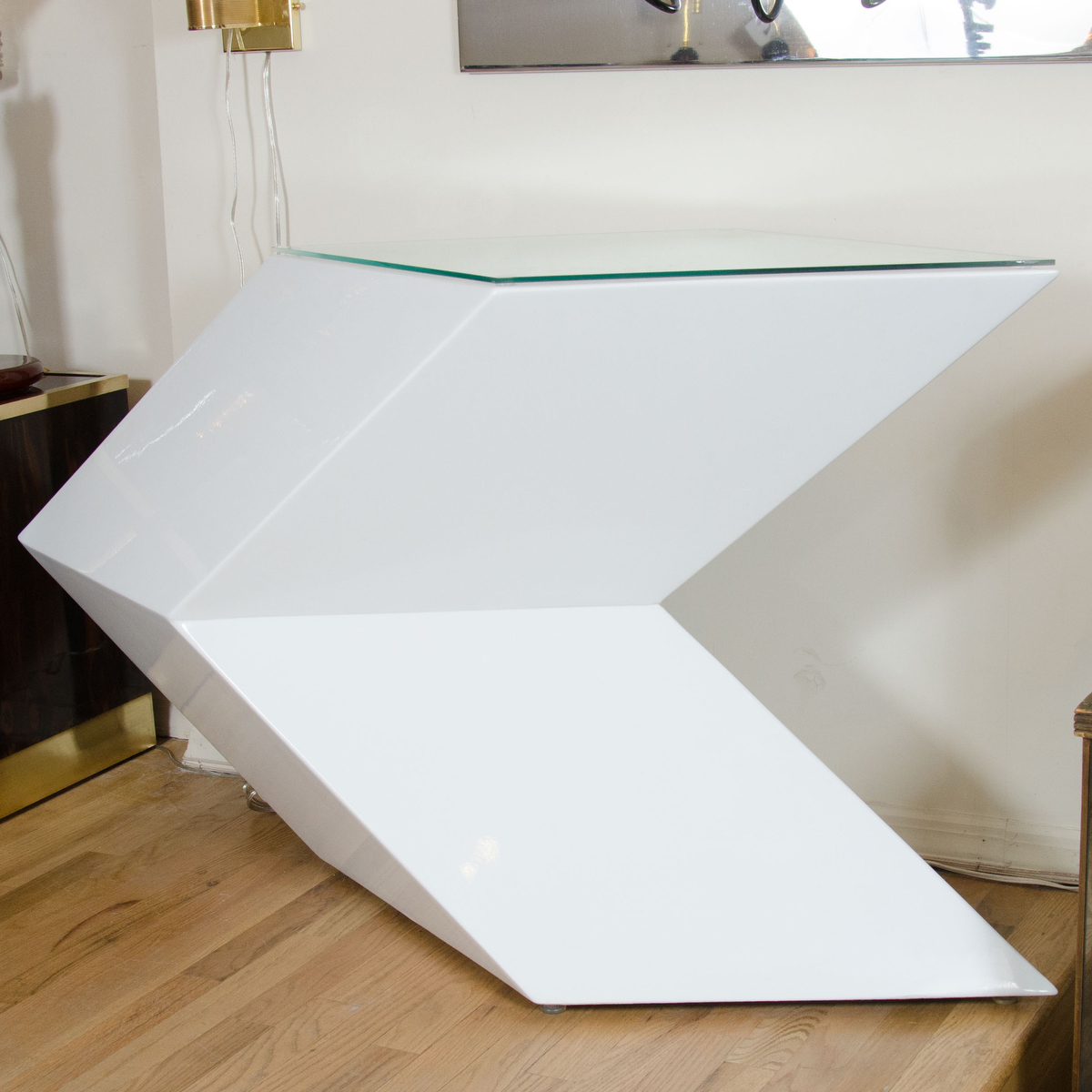 Angular cantilevered white lacquered wood console | Console Tables ...