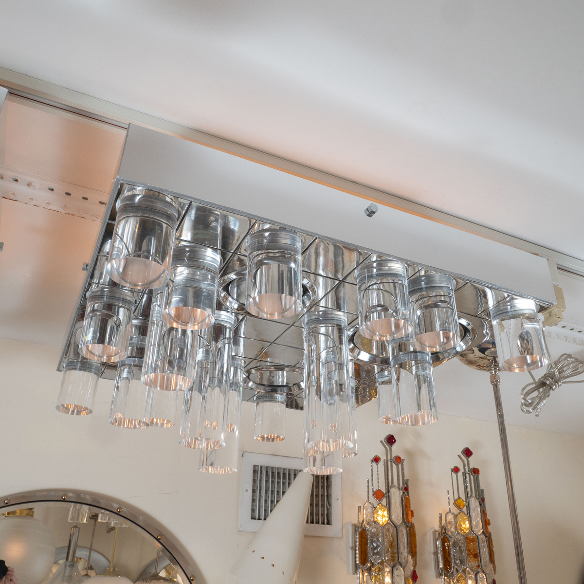 Square chrome flush mount with tubular lucite elements | Flush Mounts ...