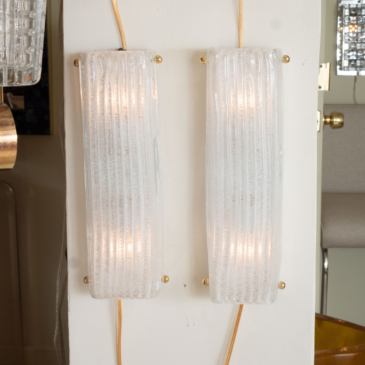 Pair of rectangular fluted and frosted glass sconces | Sconces | John ...