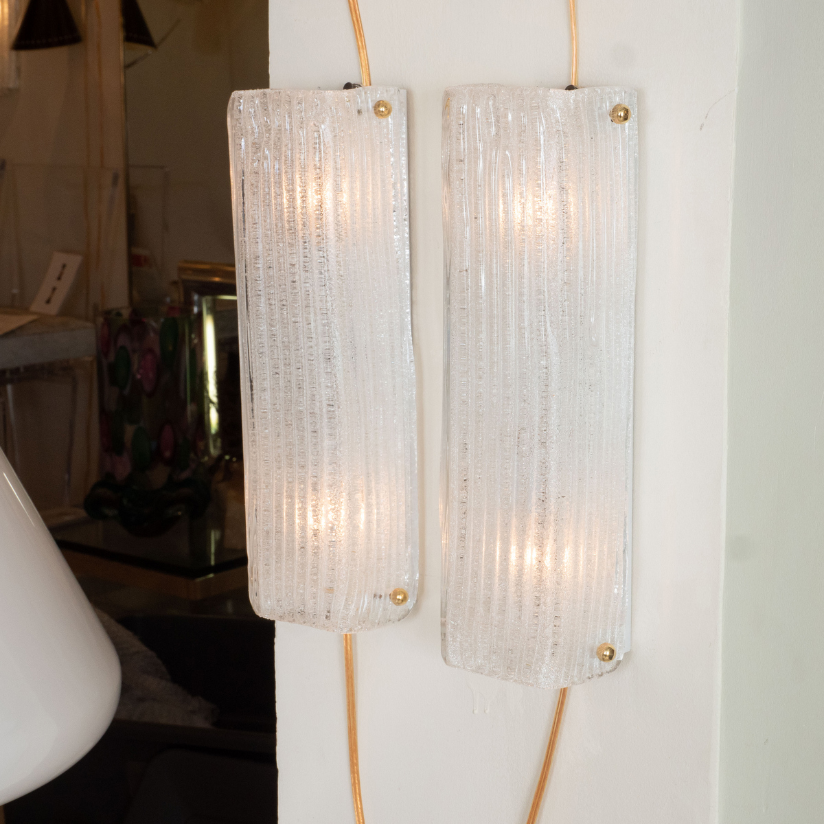 Pair of rectangular fluted and frosted glass sconces | Sconces | John ...
