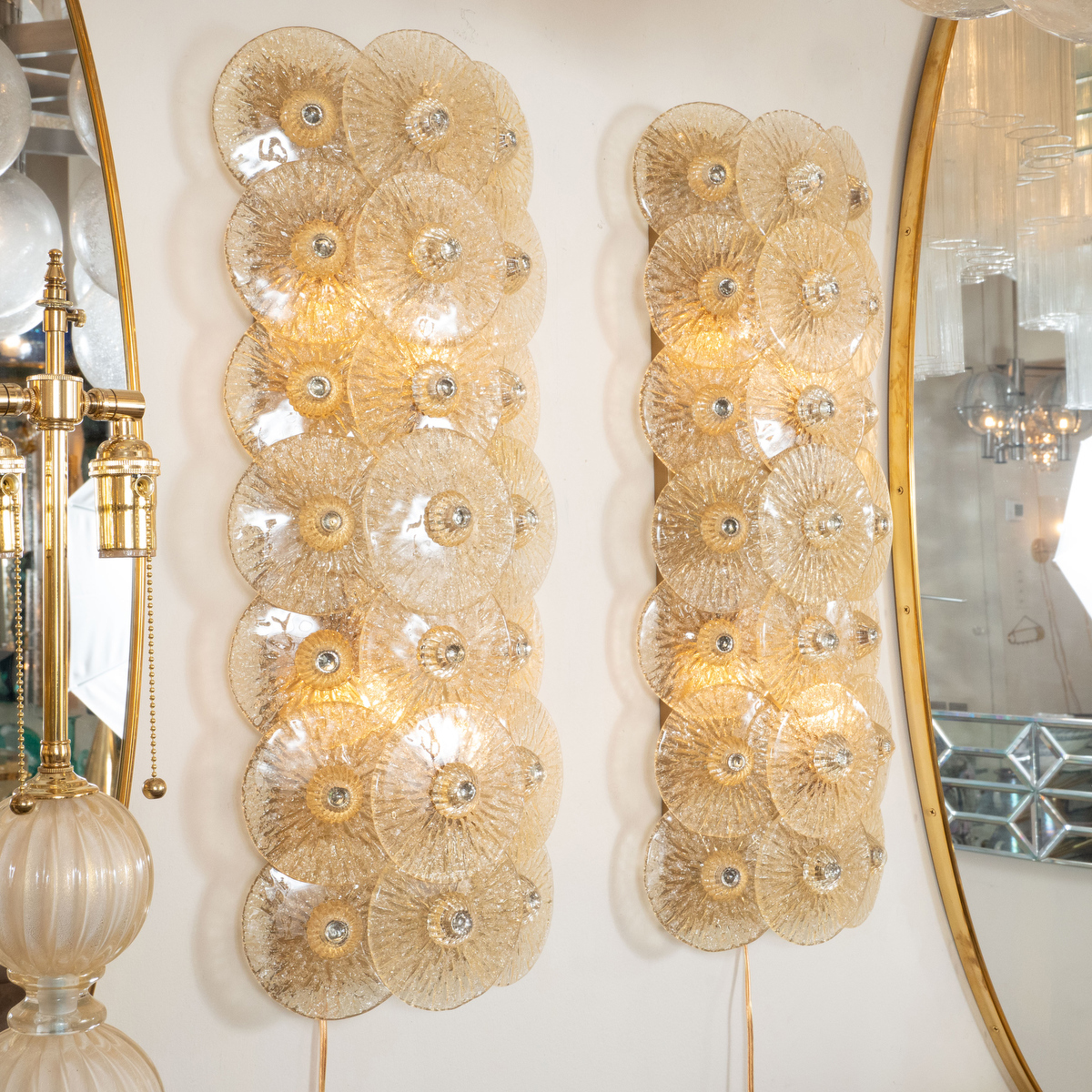 Pair of rectangular sconces with gold glass disks | Sconces | John ...