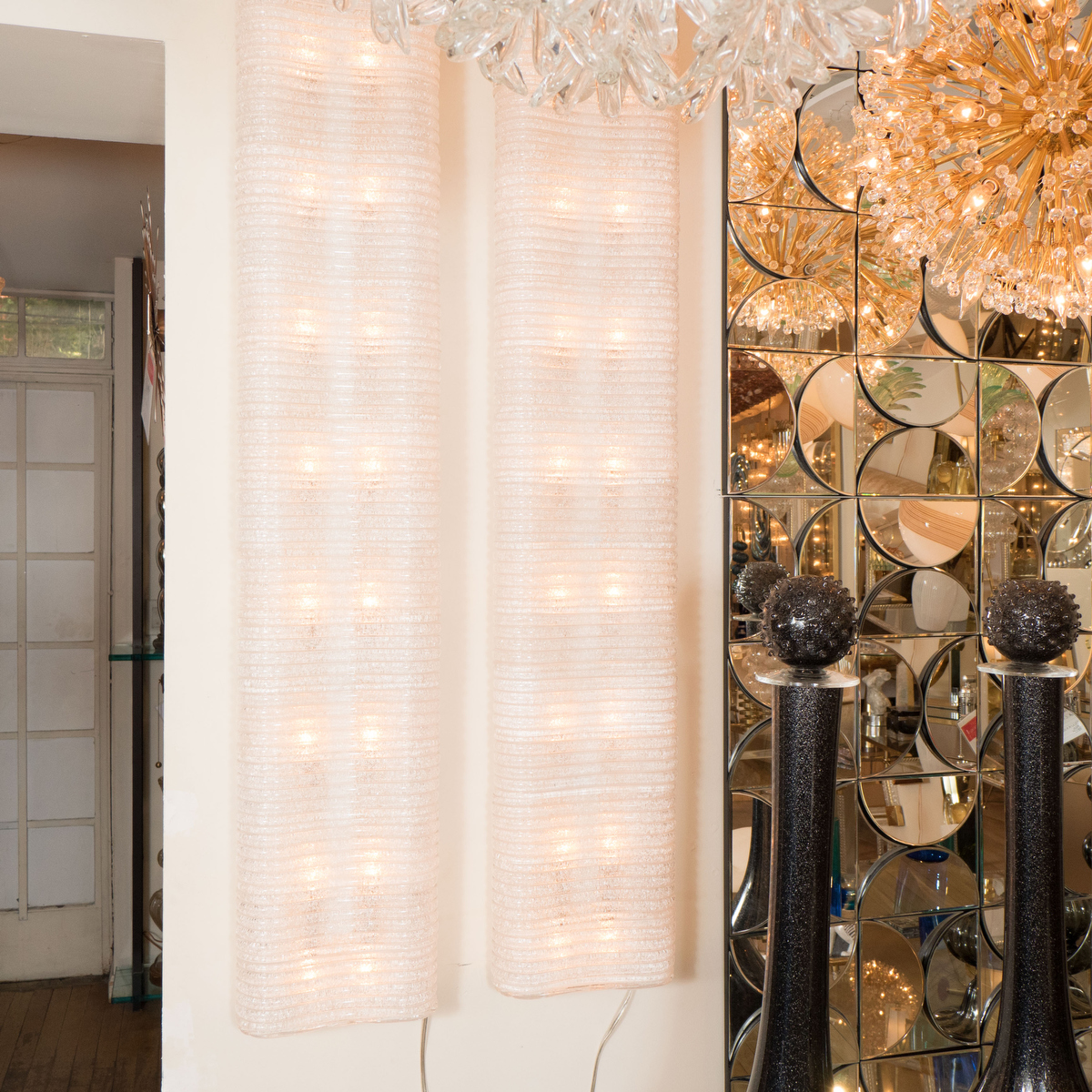 Pair of monumental undulating glass sconces | Sconces | John Salibello