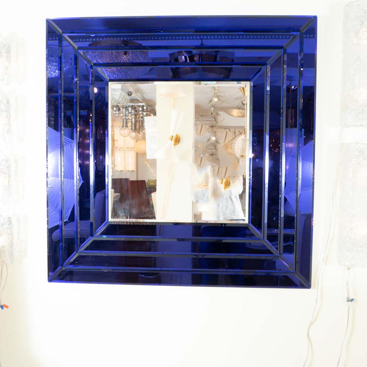 Square mirror with layered cobalt blue glass surround | Wall | John ...