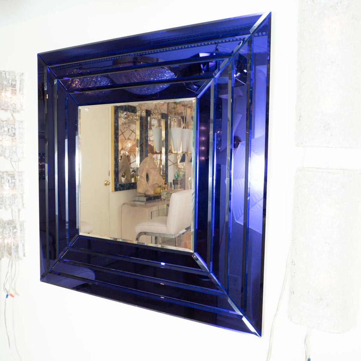 Square mirror with layered cobalt blue glass surround | Wall | John ...
