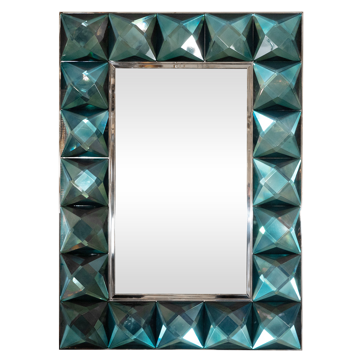 Rectangular mirror with blue glass form surround | Wall | John Salibello