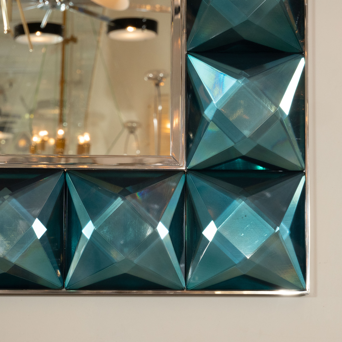Rectangular mirror with blue glass form surround | Wall | John Salibello