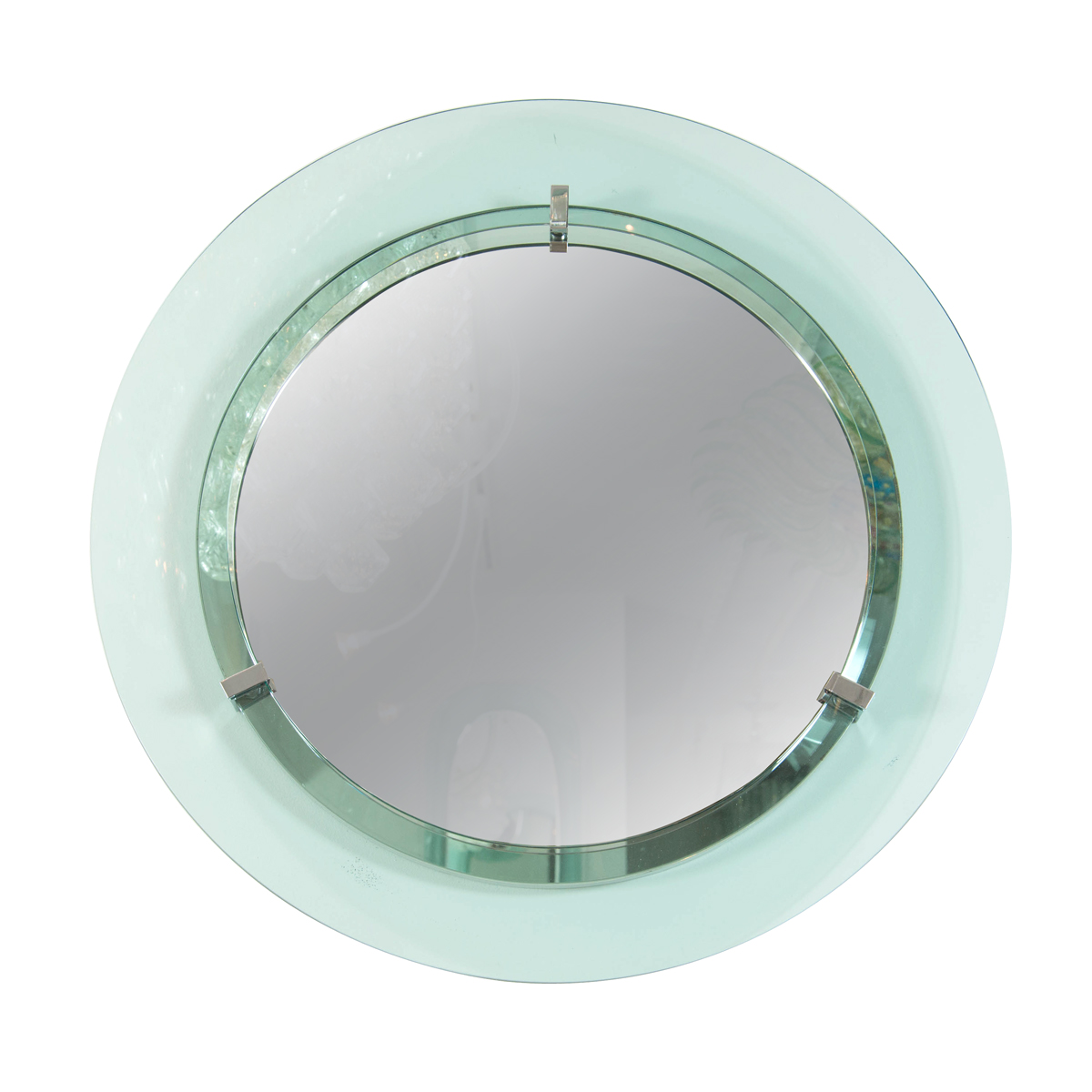 Circular mirror with pale green glass surround | Wall | John Salibello