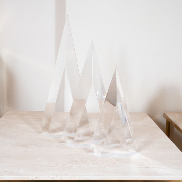 Trio of facet cut Lucite triangular sculptures | Sculptures | John ...