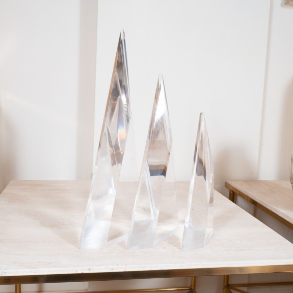 Trio of facet cut Lucite triangular sculptures | Sculptures | John ...