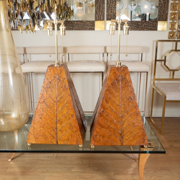 Pair of unusual table lamps with tobacco leaf design | Table Lamps ...