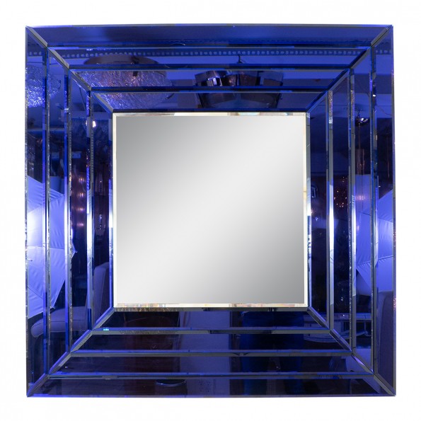 Square mirror with layered cobalt blue glass surround | Wall | John ...