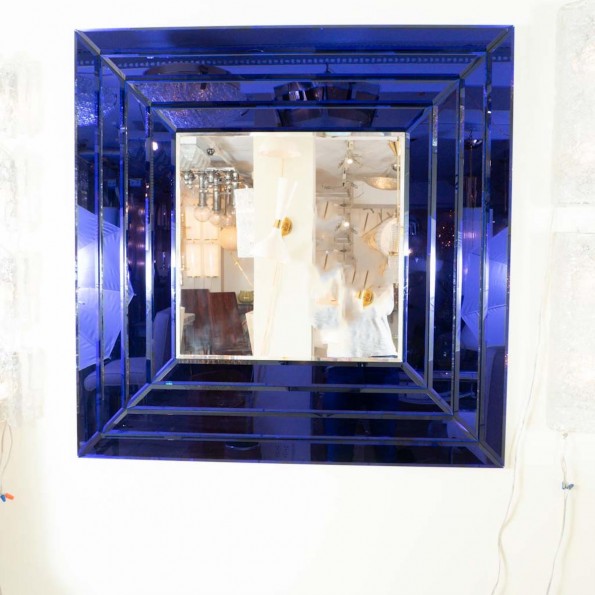Square mirror with layered cobalt blue glass surround | Wall | John ...