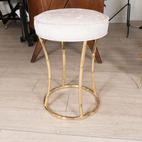 Petite circular brass stool with faux bamboo base | Stools | John Salibello