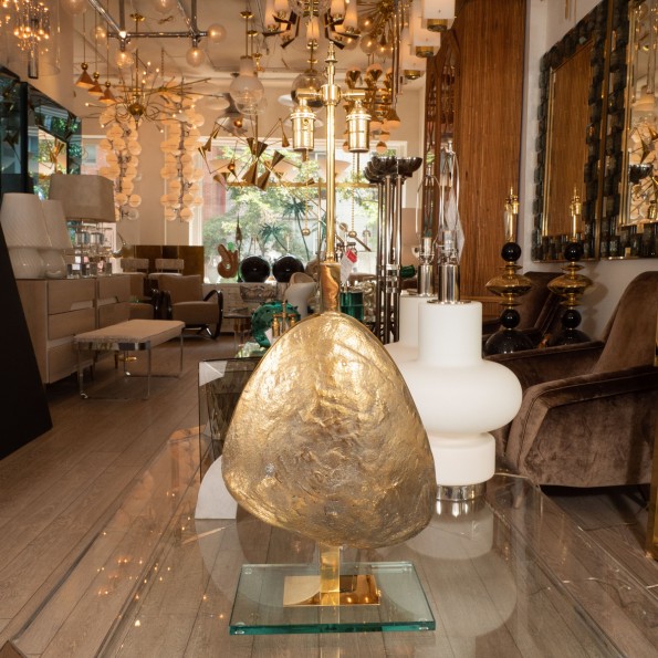 Pair of hammered brass "pebble" table lamps | Table Lamps | John Salibello